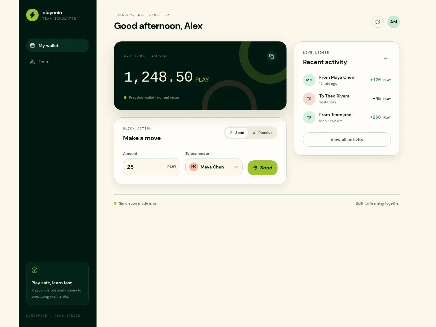 Playcoin Wallet Simulator