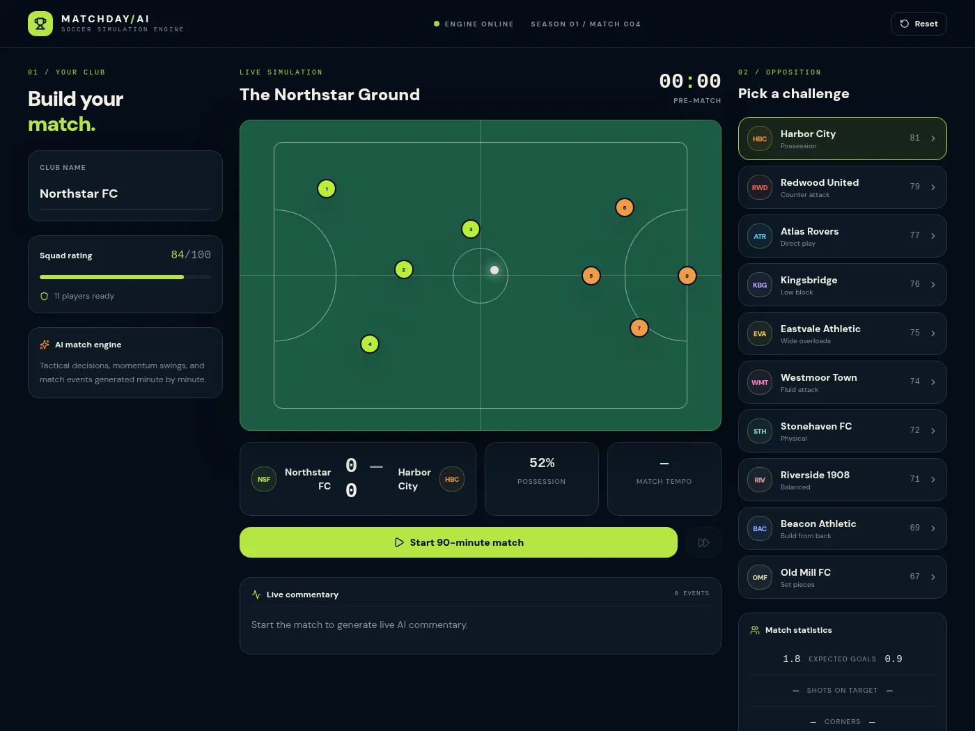 AI Soccer Match Simulator