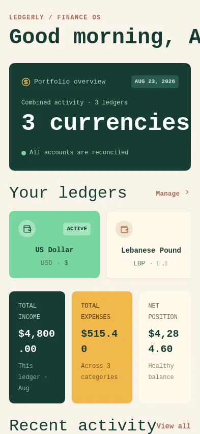 Multi-Ledger Finance Tracker