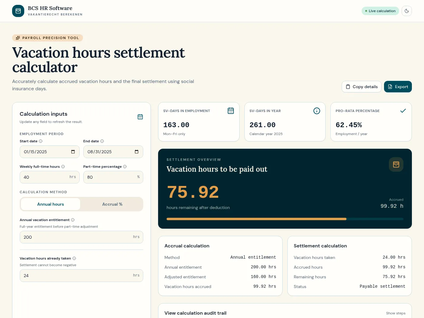 VacationPay Pro Calculator