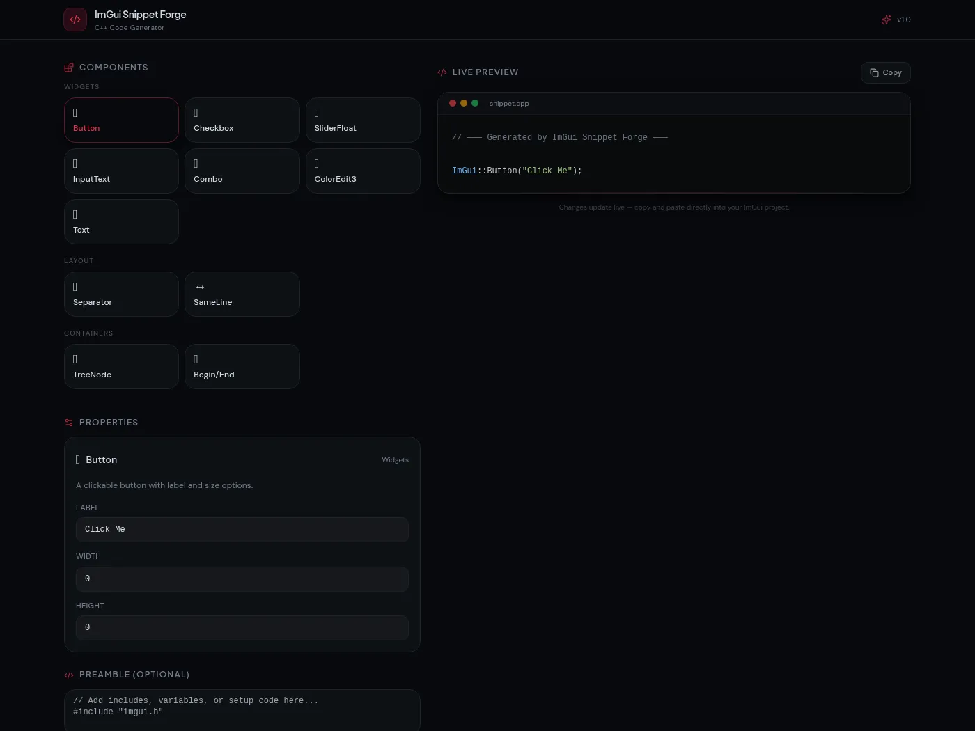 ImGui Snippet Forge