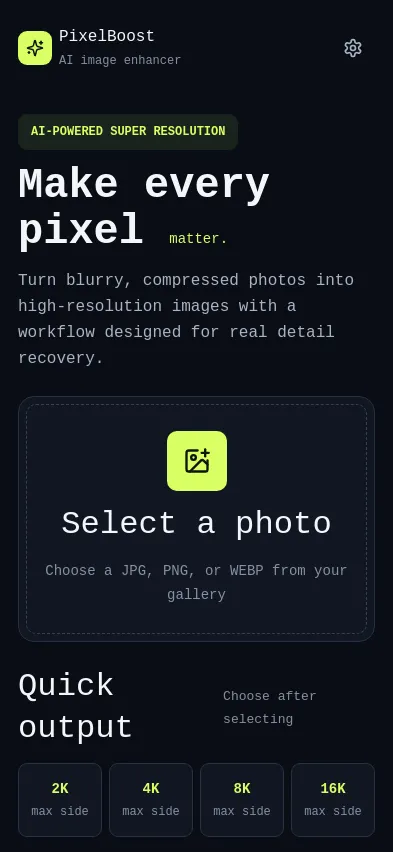 PixelBoost AI: 16K Image Enhancer