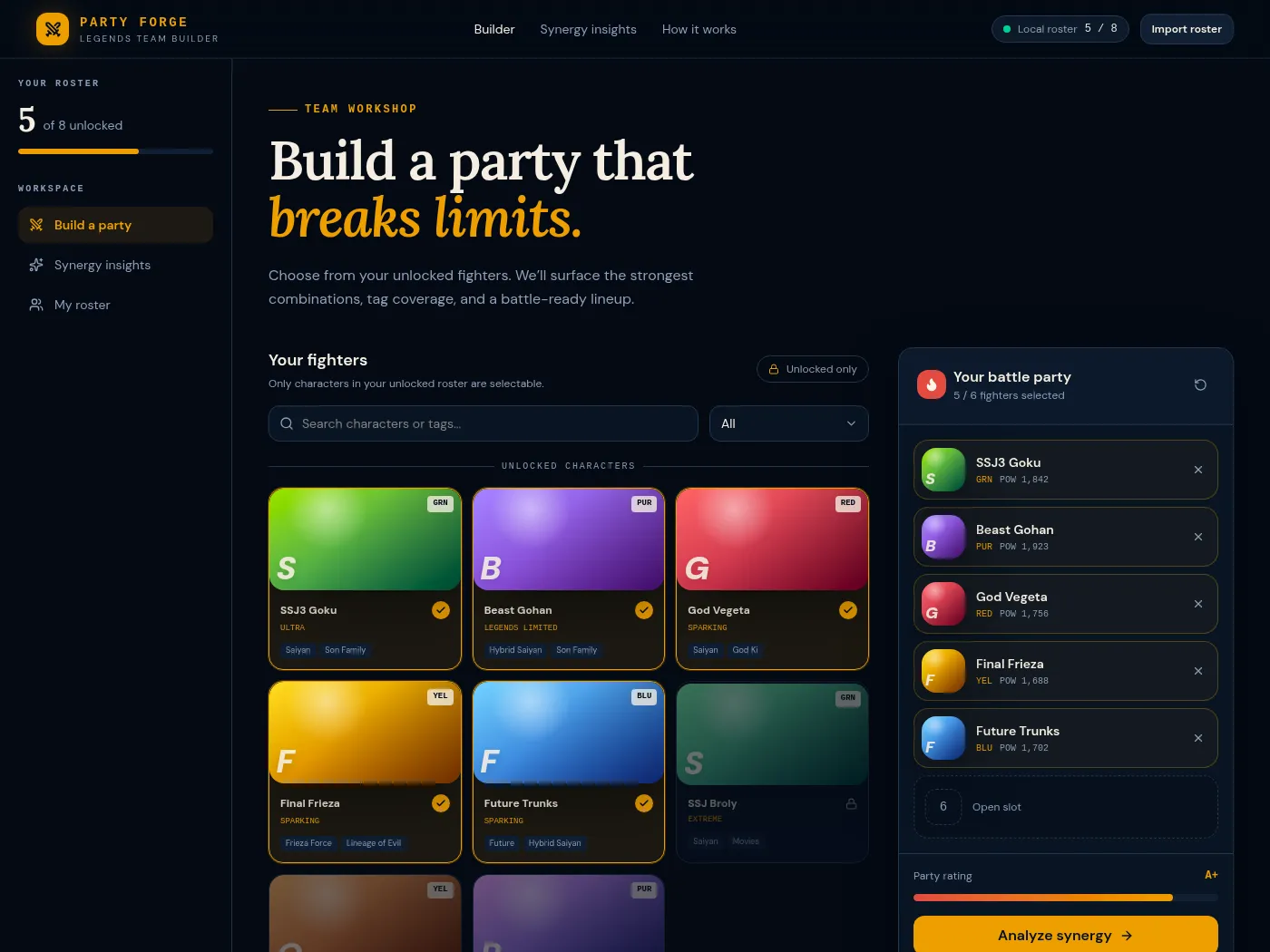 Legends Party Builder