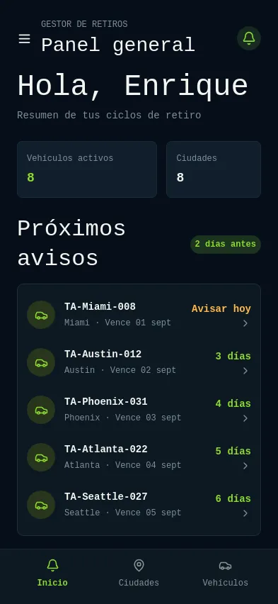 Gestor de Retiros Móvil