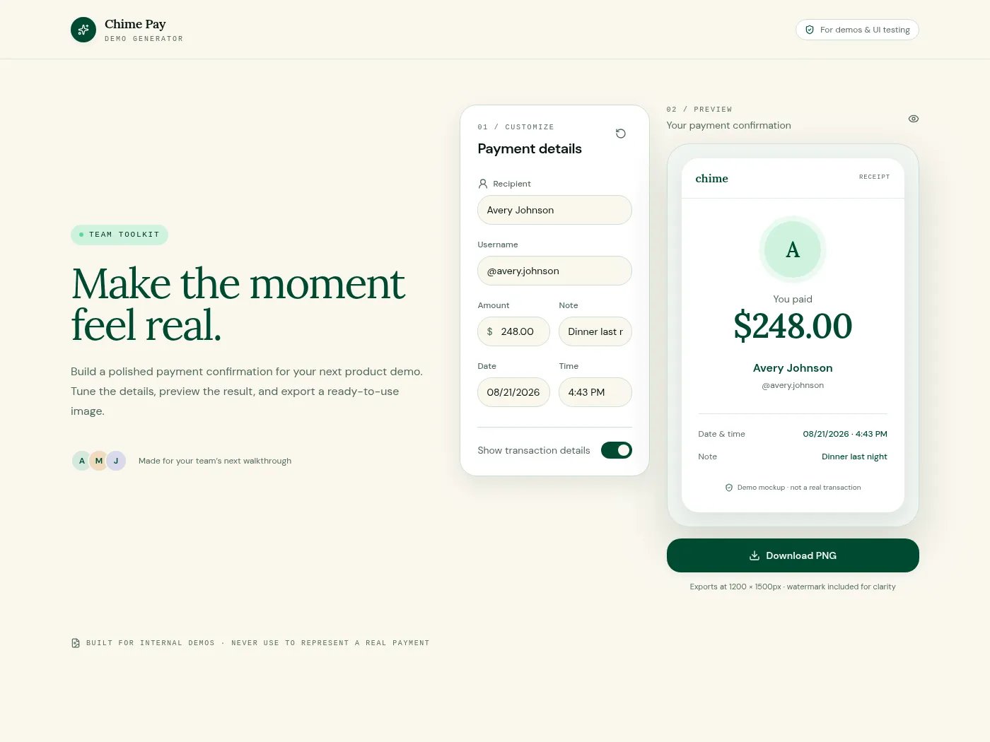 Chime Pay Demo Generator