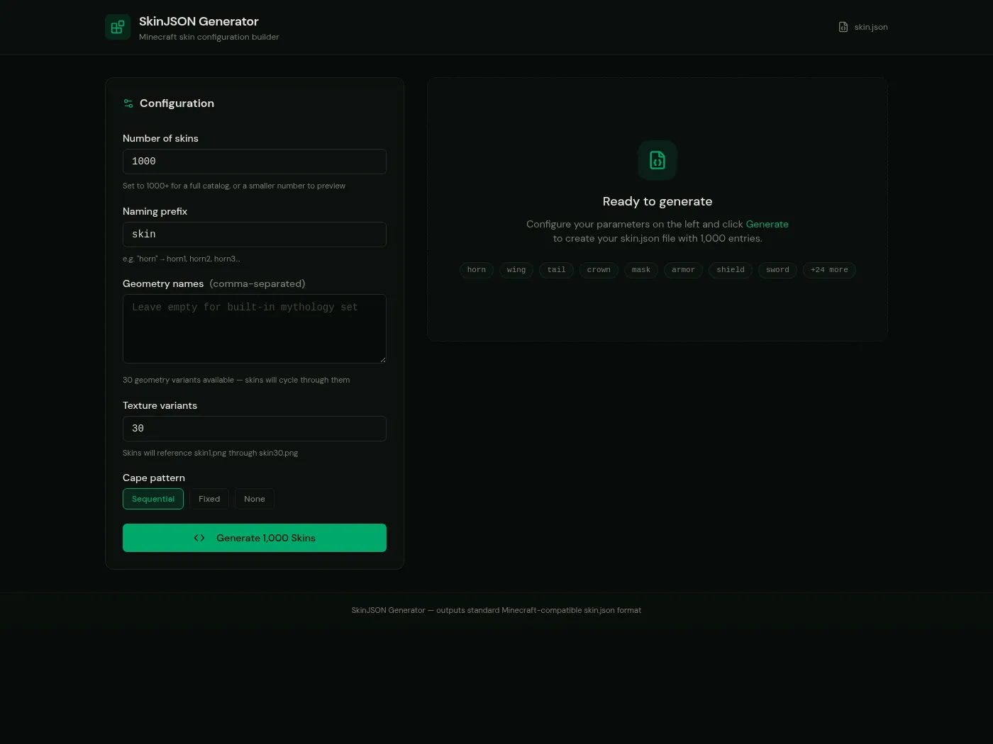 SkinJSON Generator