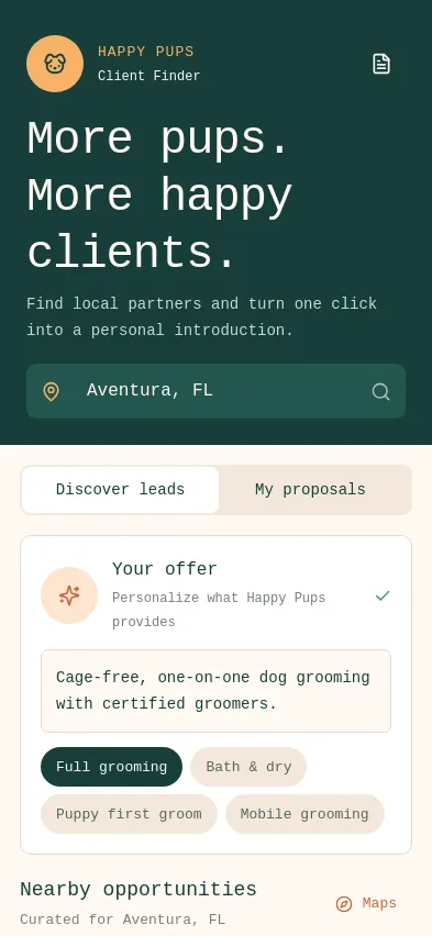 Happy Pups Client Finder