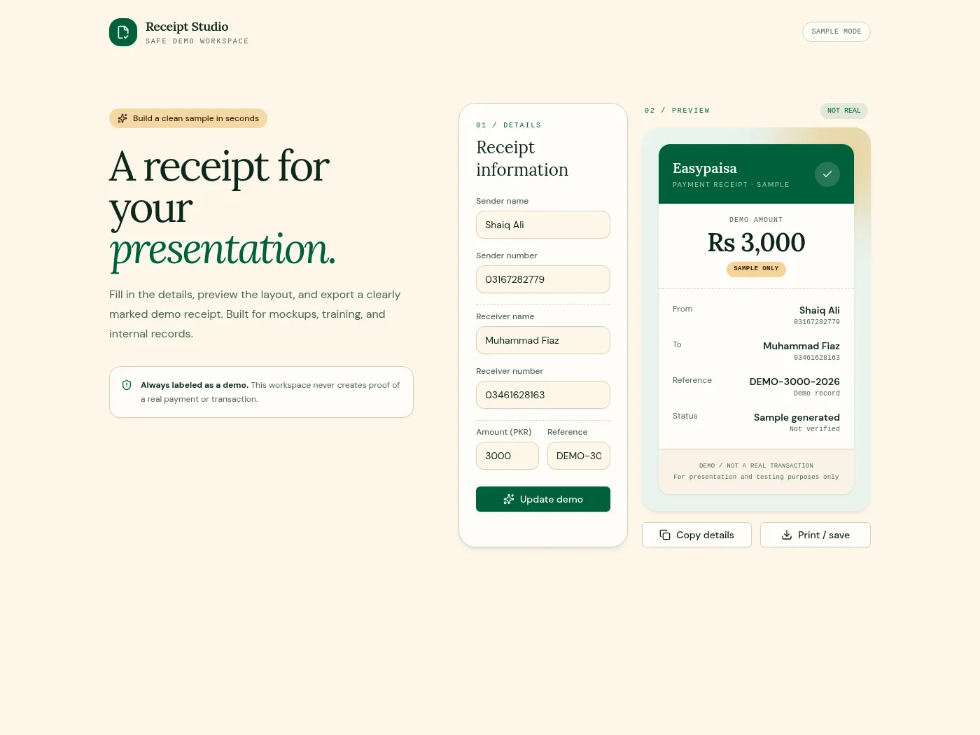 Easypaisa Receipt Maker