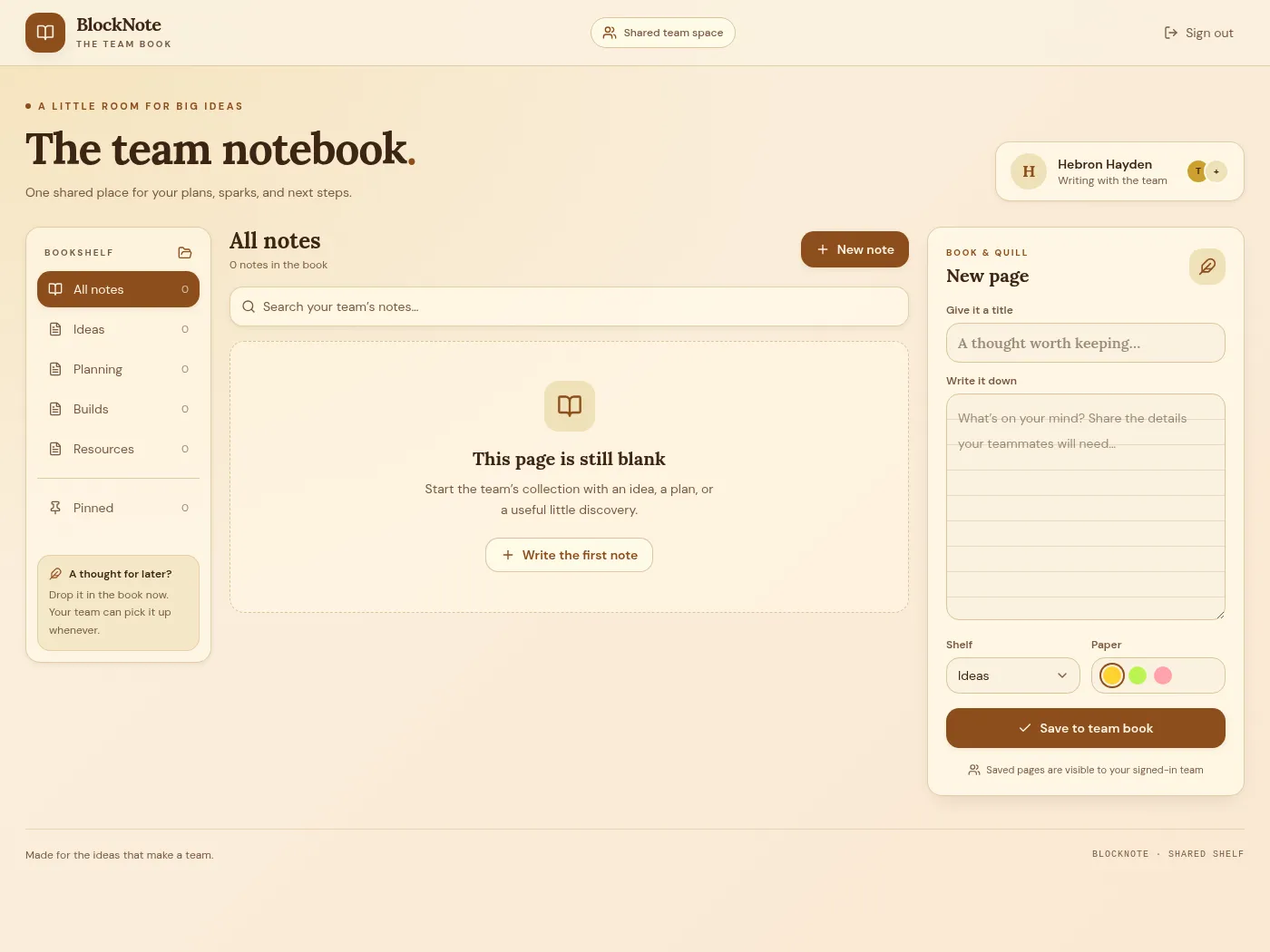 BlockNote Team Organizer