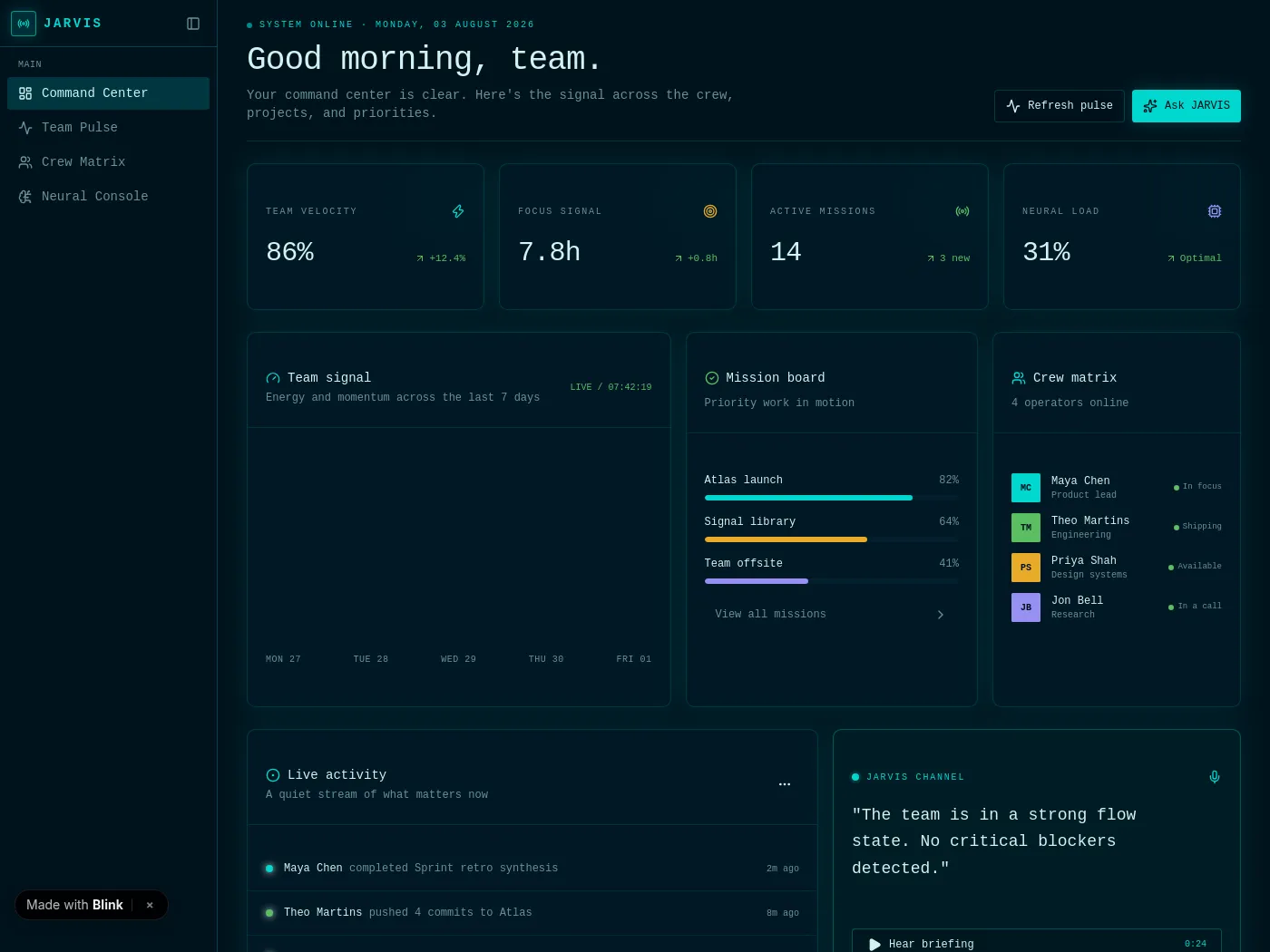Jarvis-Inspired Team Dashboard