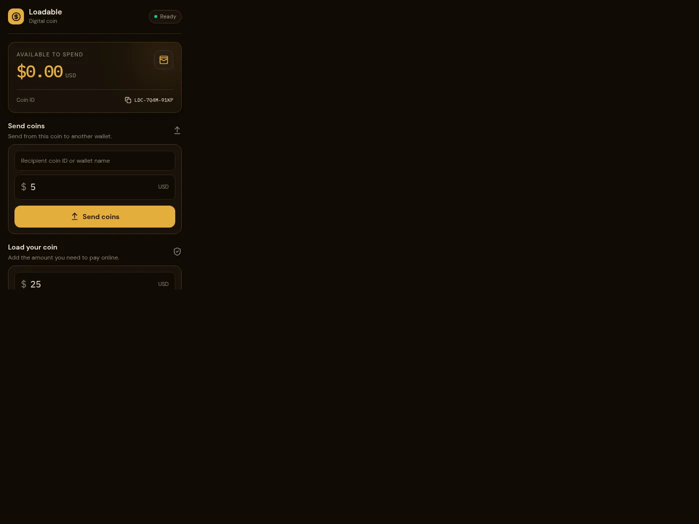 Loadable Digital Coin