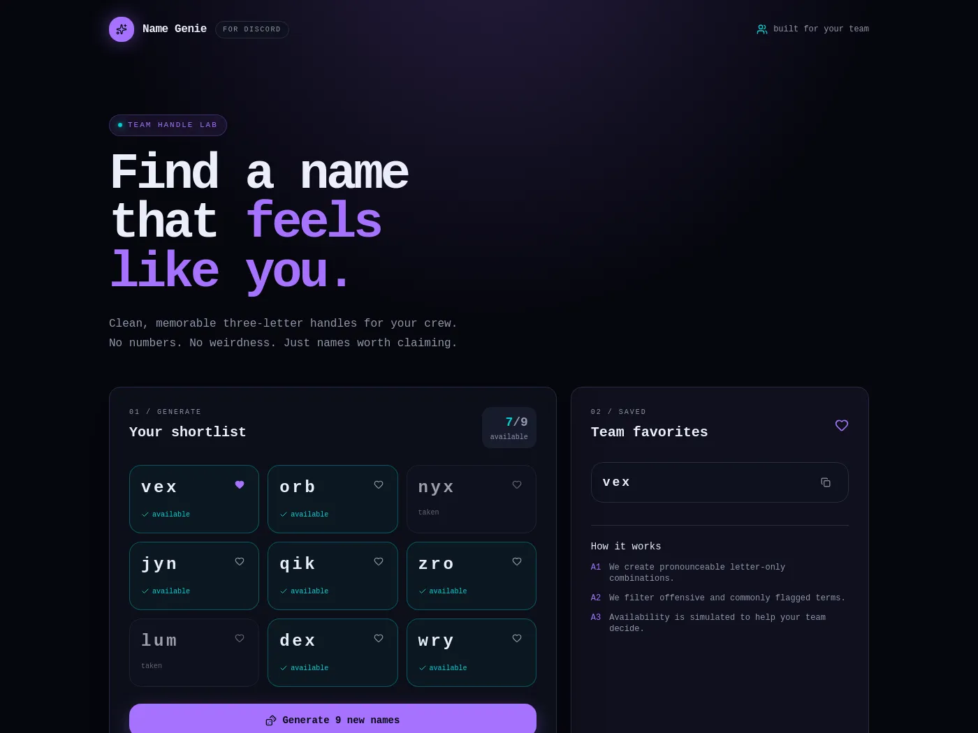 Discord 3-Letter Name Genie