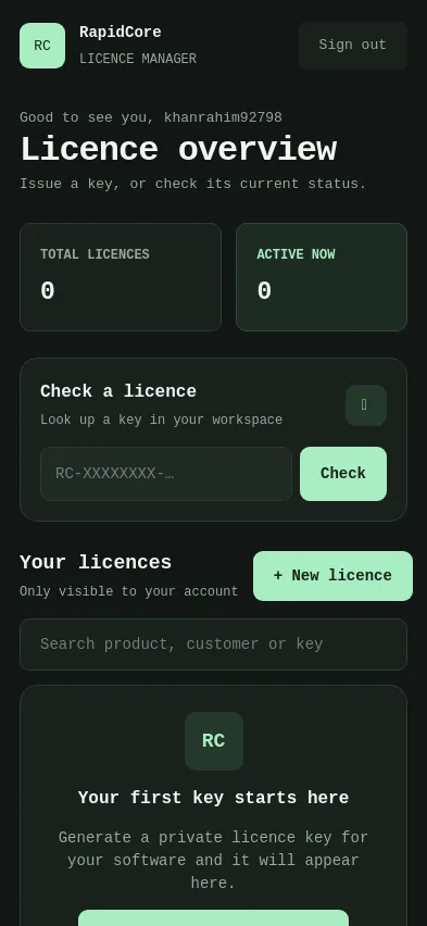 RapidCore License Manager