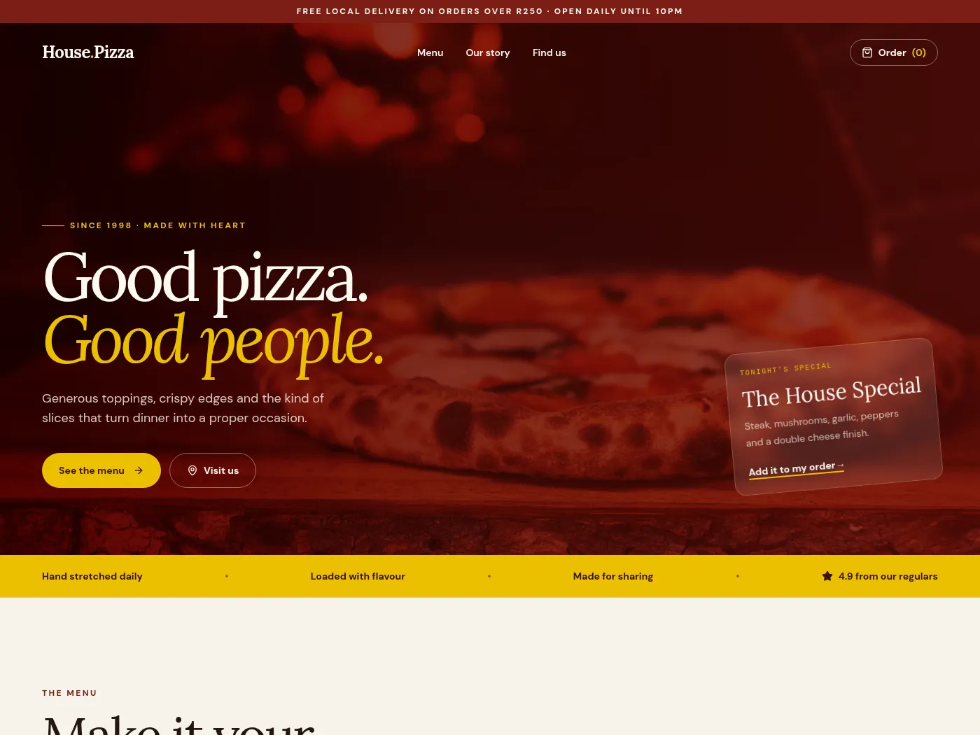 House of Pizza Website