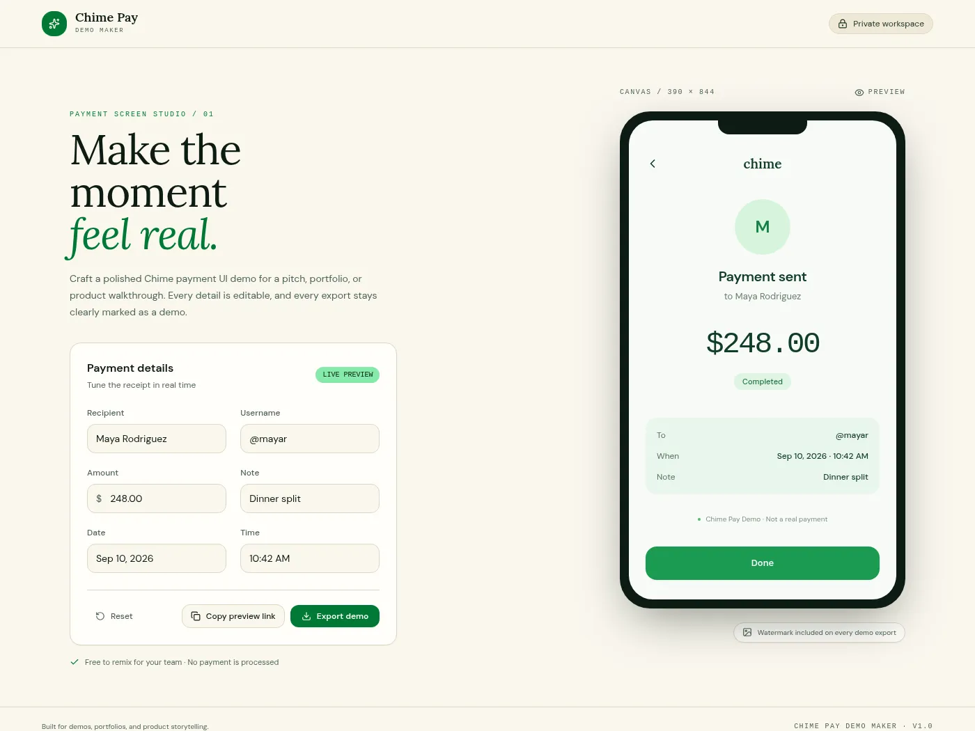 Chime Pay Demo Maker