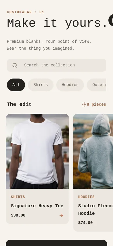 CustomWear Mobile Shop