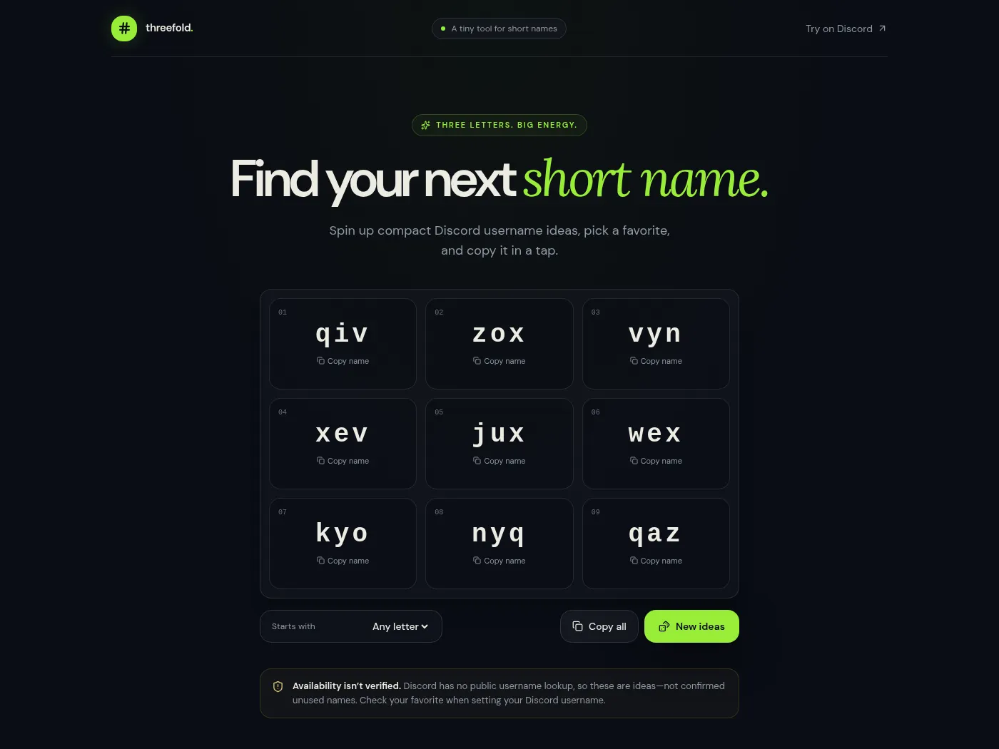 Discord 3-Letter Finder