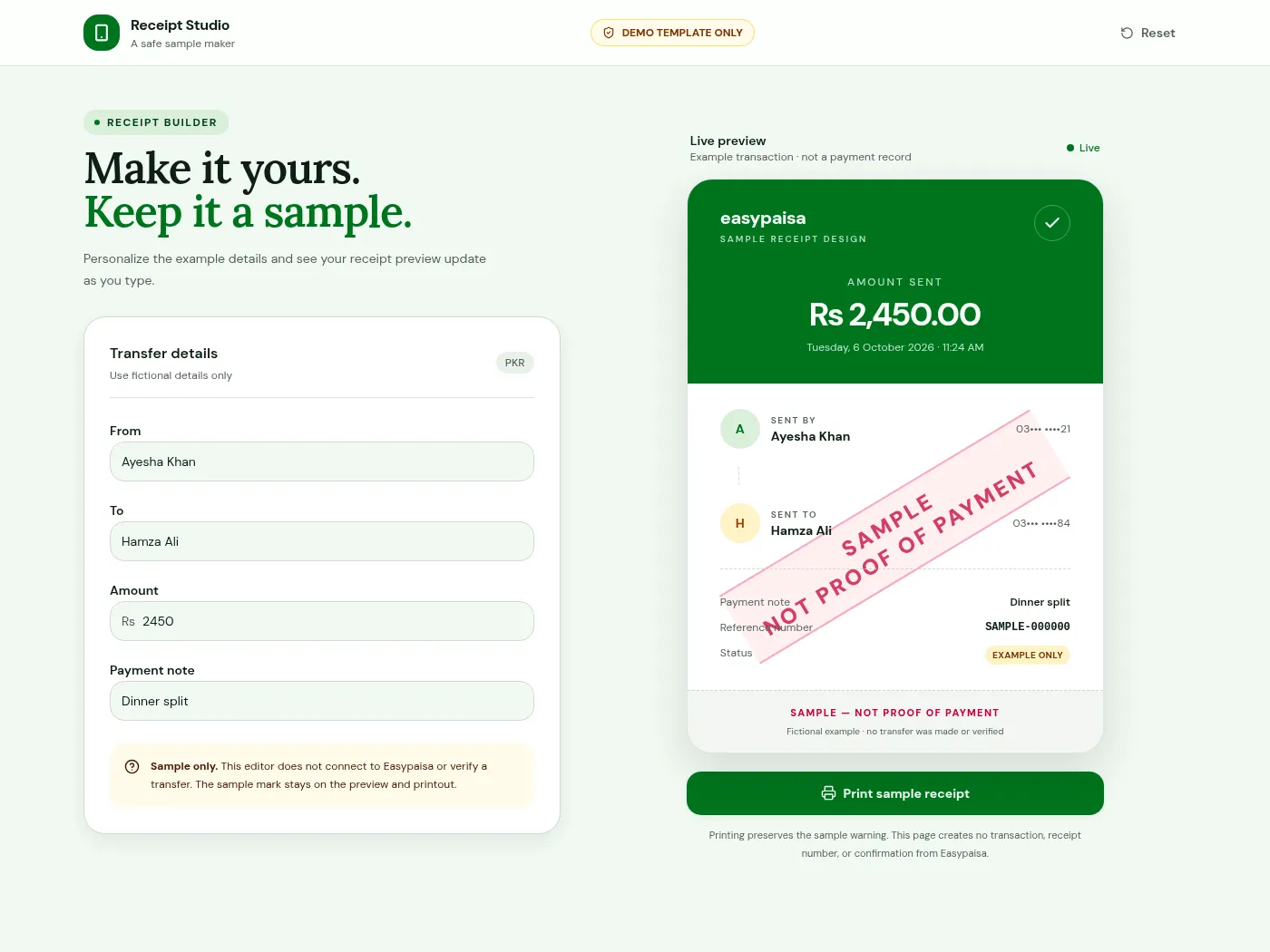 Easypaisa Receipt Template