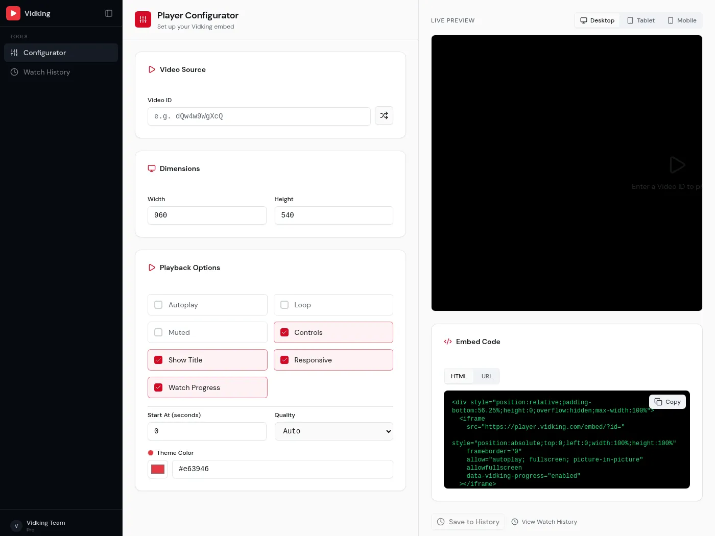 Vidking Configurator Pro