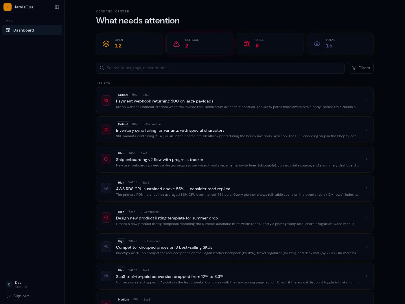 JarvisOps Dashboard