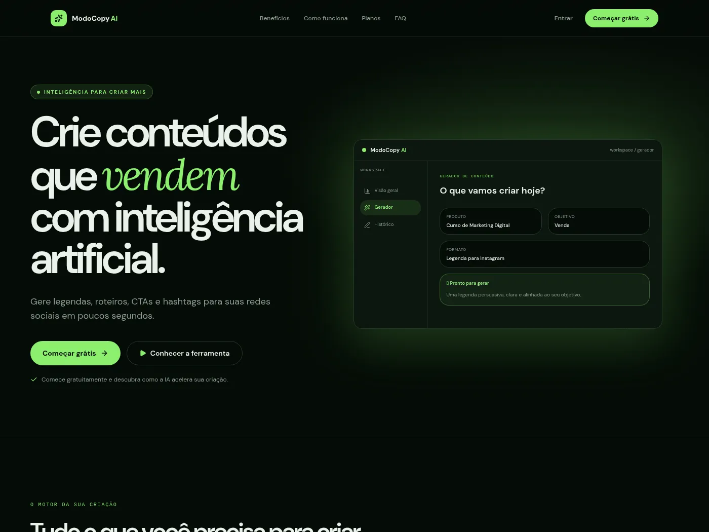 ModoCopy AI Landing Page