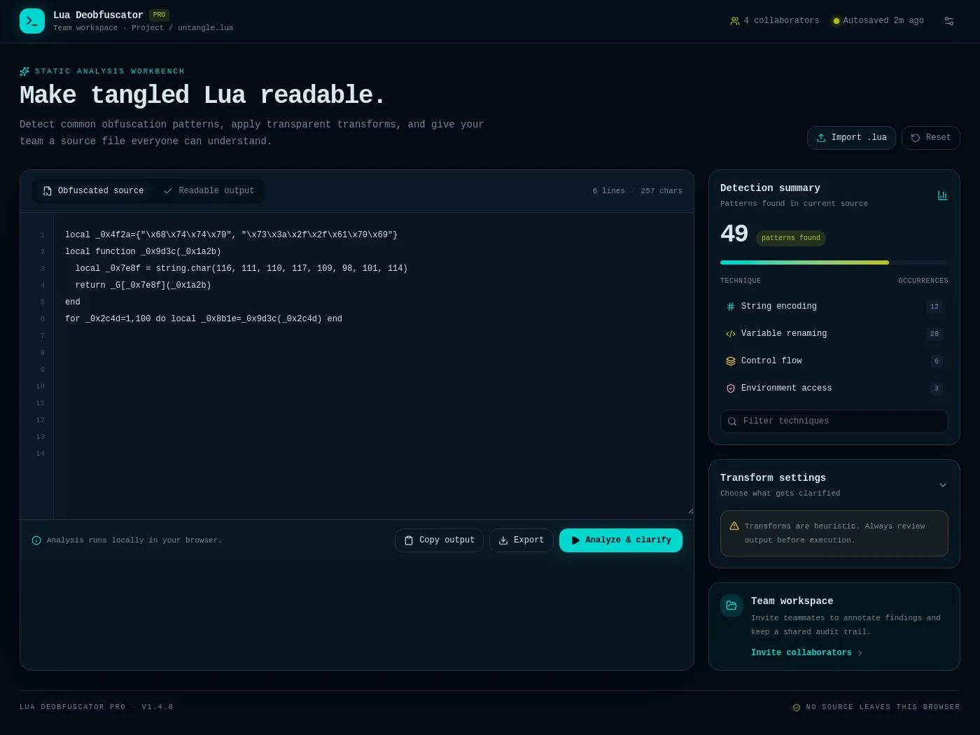 Lua Deobfuscator Pro