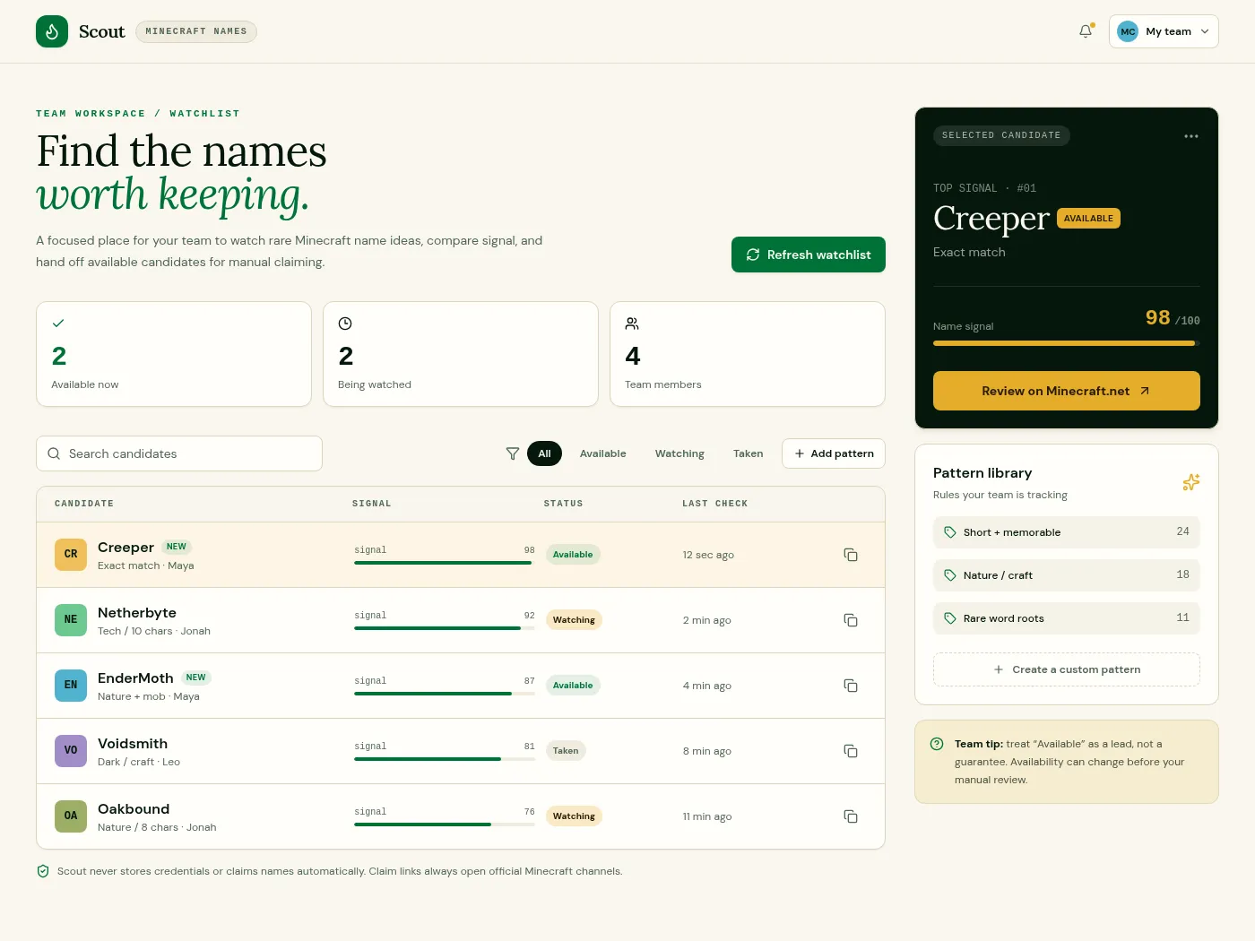 NameSniper Minecraft Tool
