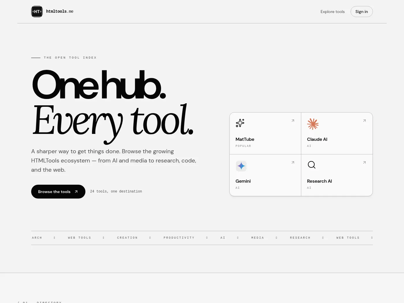 HTMLTools Hub Landing