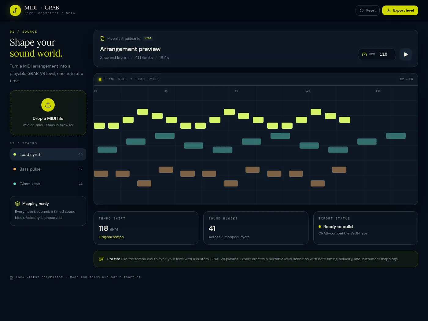 MIDI to GRAB VR Level