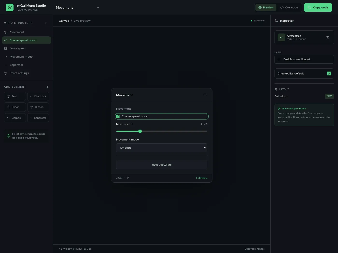 ImGui Menu Studio