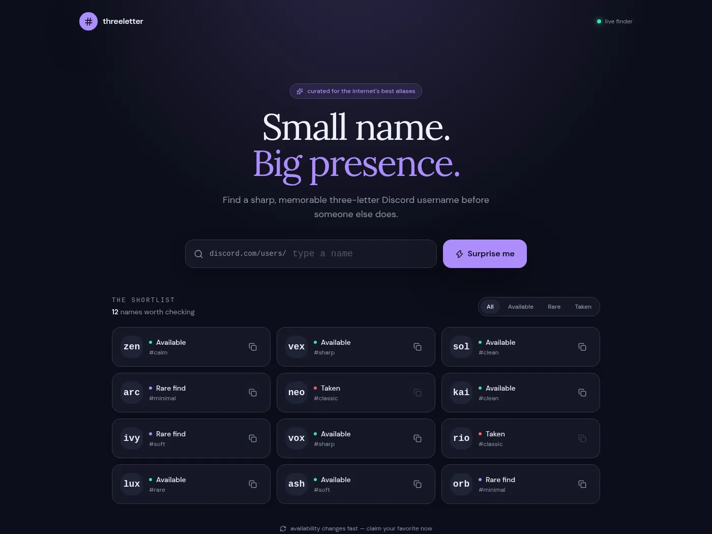 Discord 3-Letter Finder