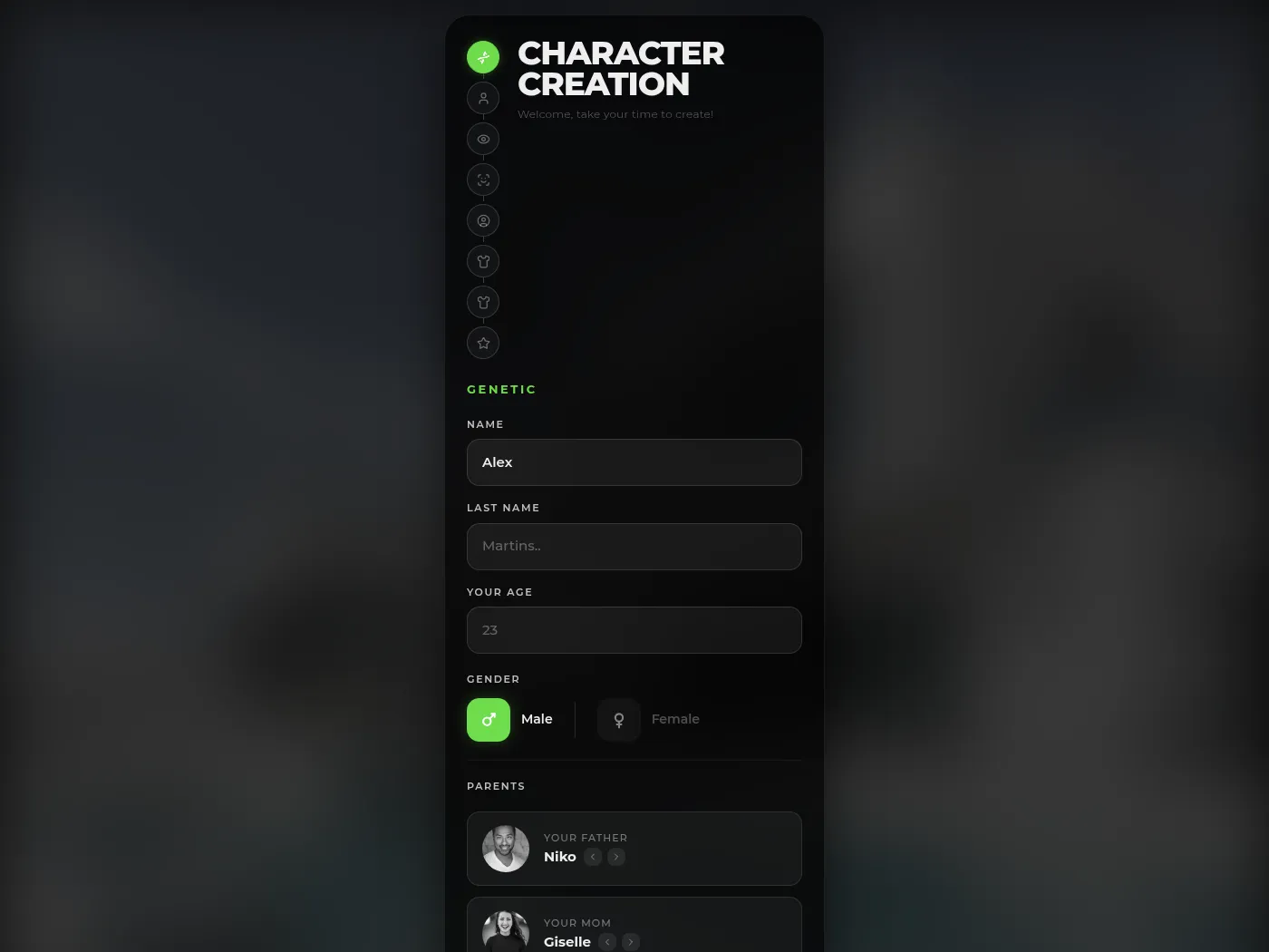 AAA Character Creator UI