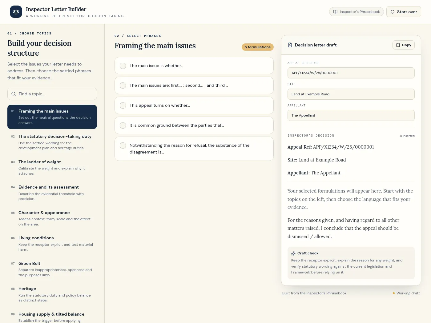Inspector Letter Builder