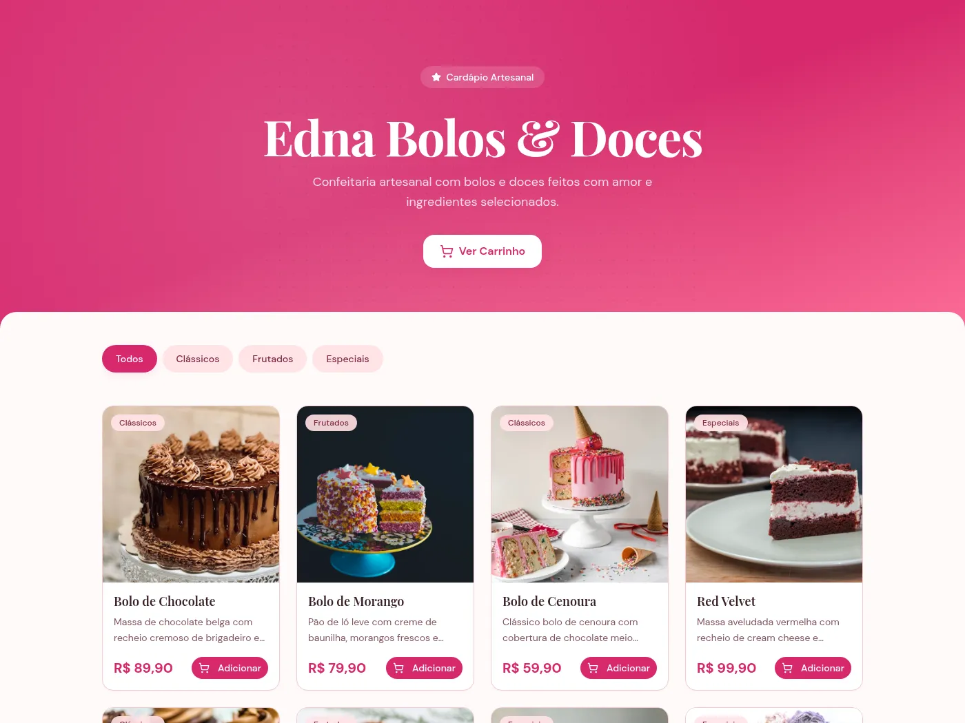 Bolos Maria Cardápio