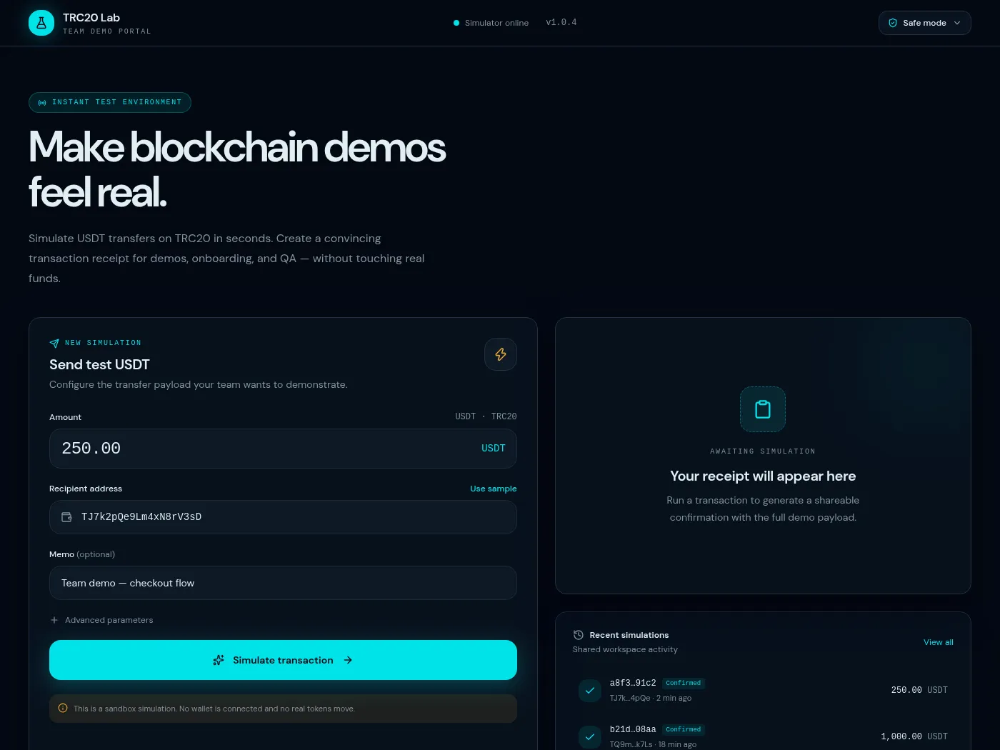 TRC20 Test Transaction Portal