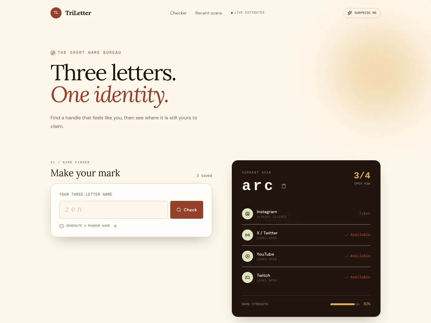 TriLetter Name Finder