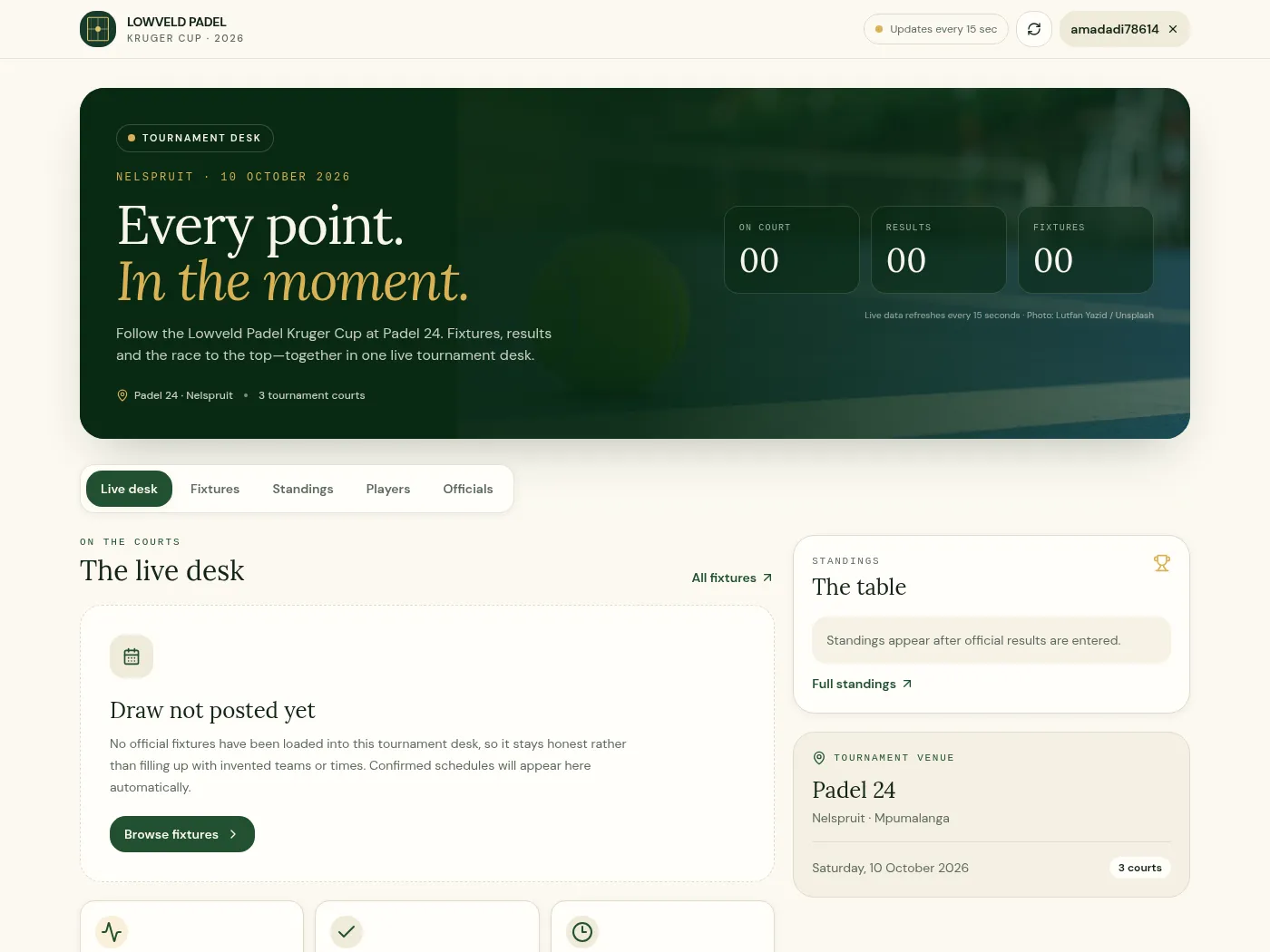 Kruger Cup Live Web App