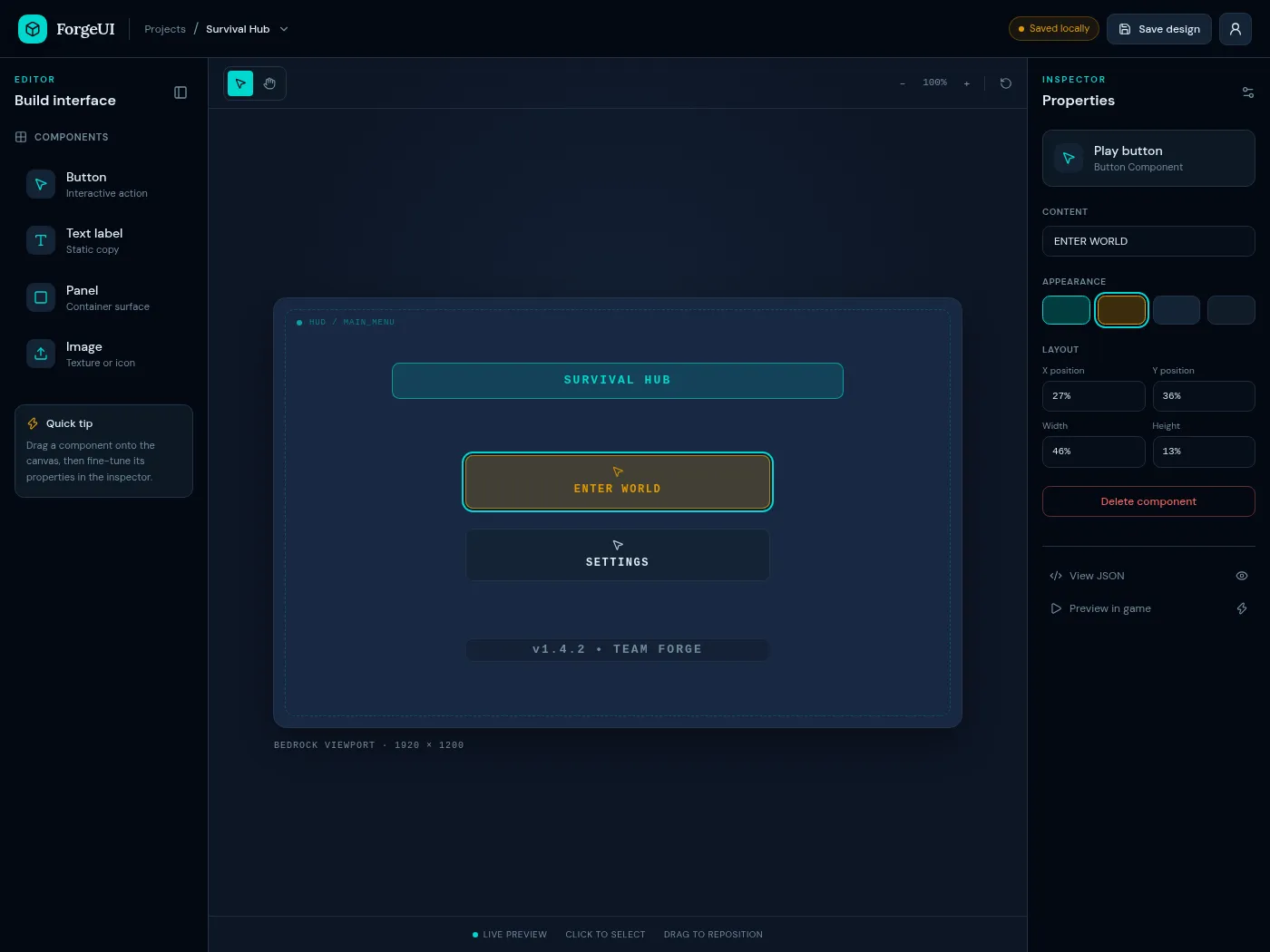 Bedrock GUI Designer