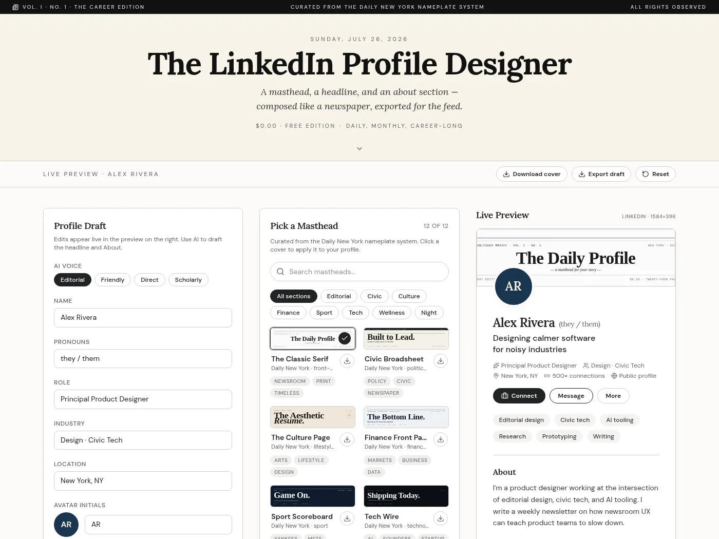 LinkedIn Profile Designer