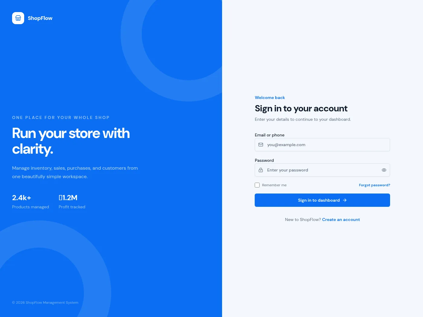 Modern Shop Dashboard