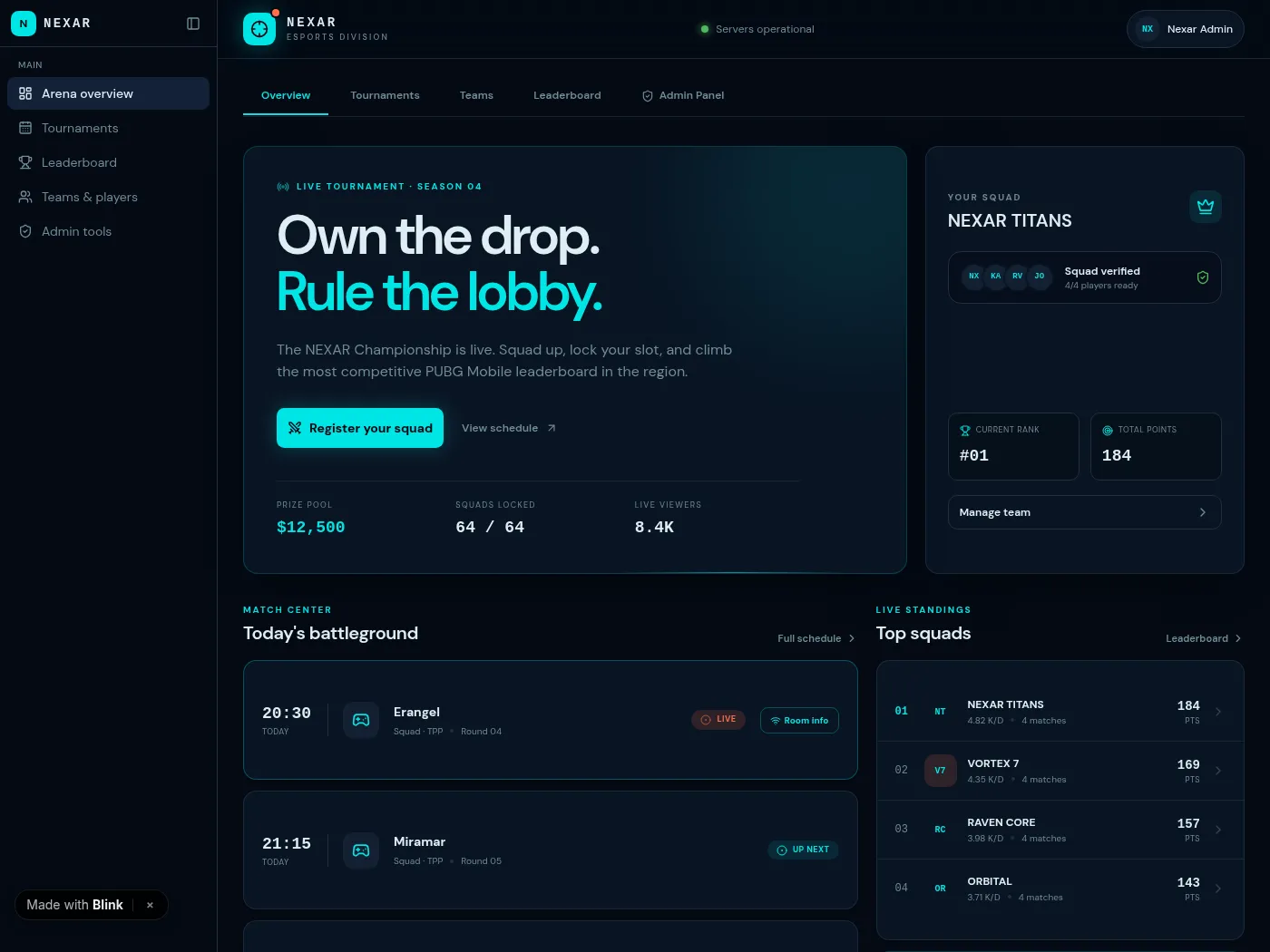 Nexar Esports PUBG Mini App