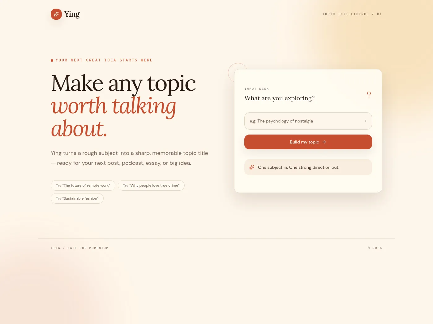 Ying AI Topic Generator