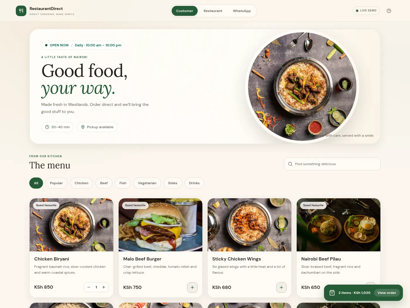 RestaurantDirect MVP