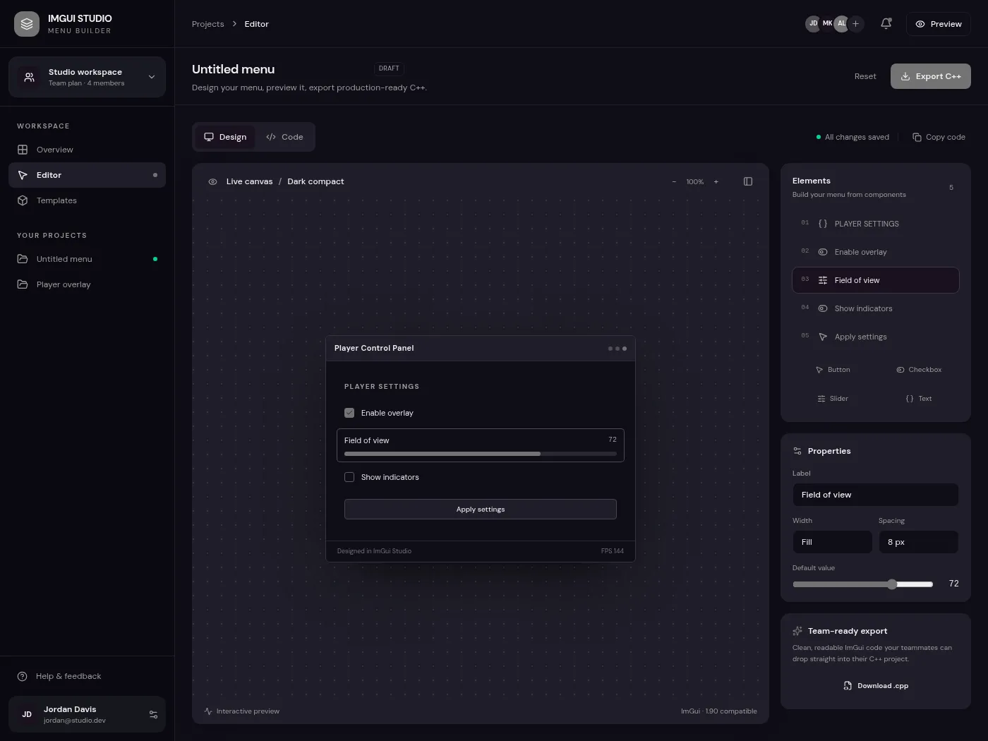 ImGui Menu Builder