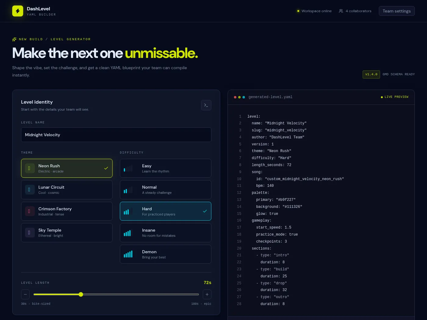 DashLevel YAML Builder