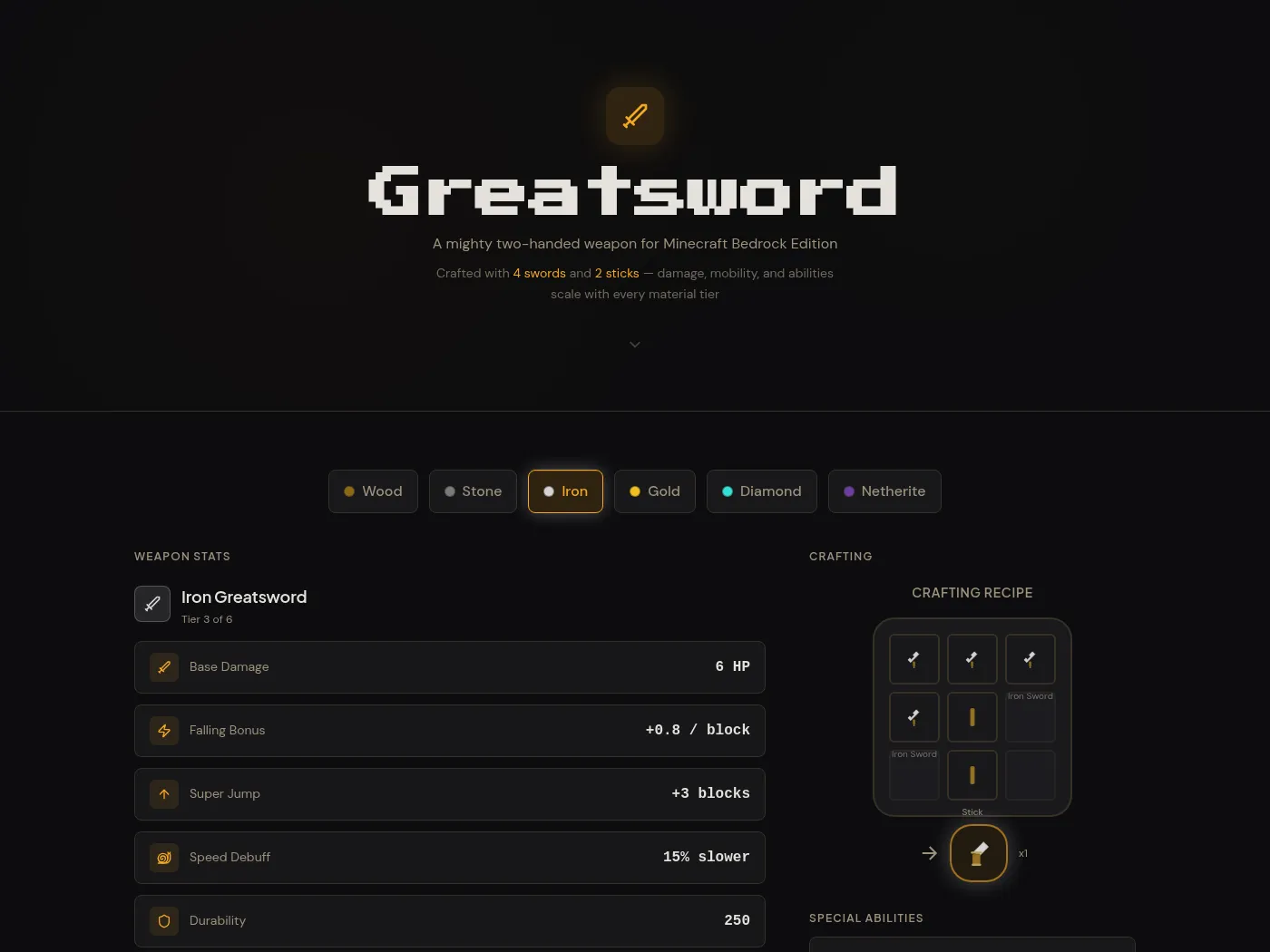 Greatsword Bedrock Mod