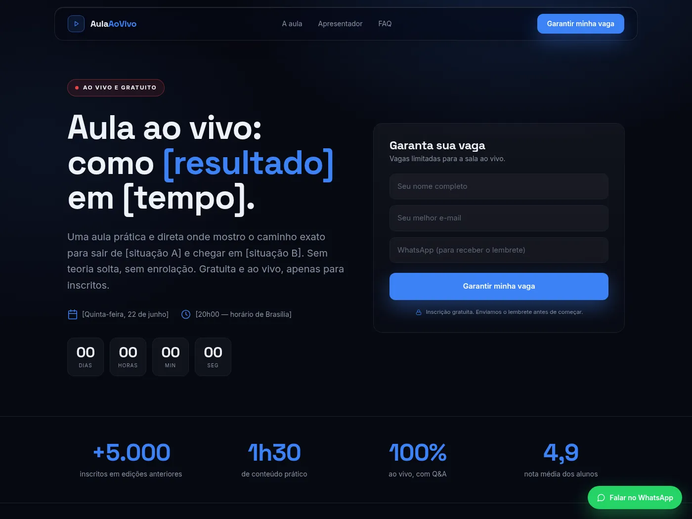 LP Webinar / Aula ao Vivo — TurboSaaS