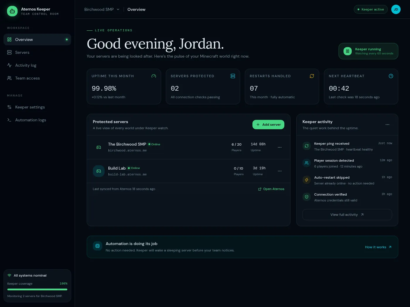 Aternos Server Keeper