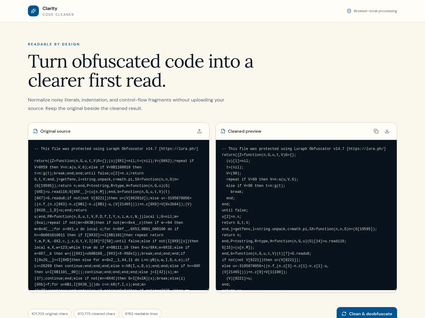 Clarity Code Cleaner