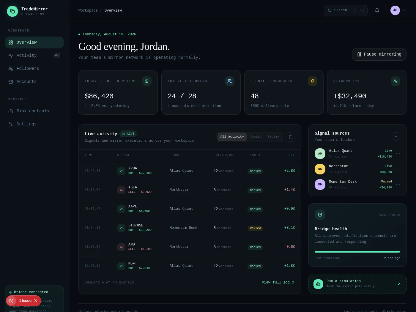 TradeMirror Dashboard